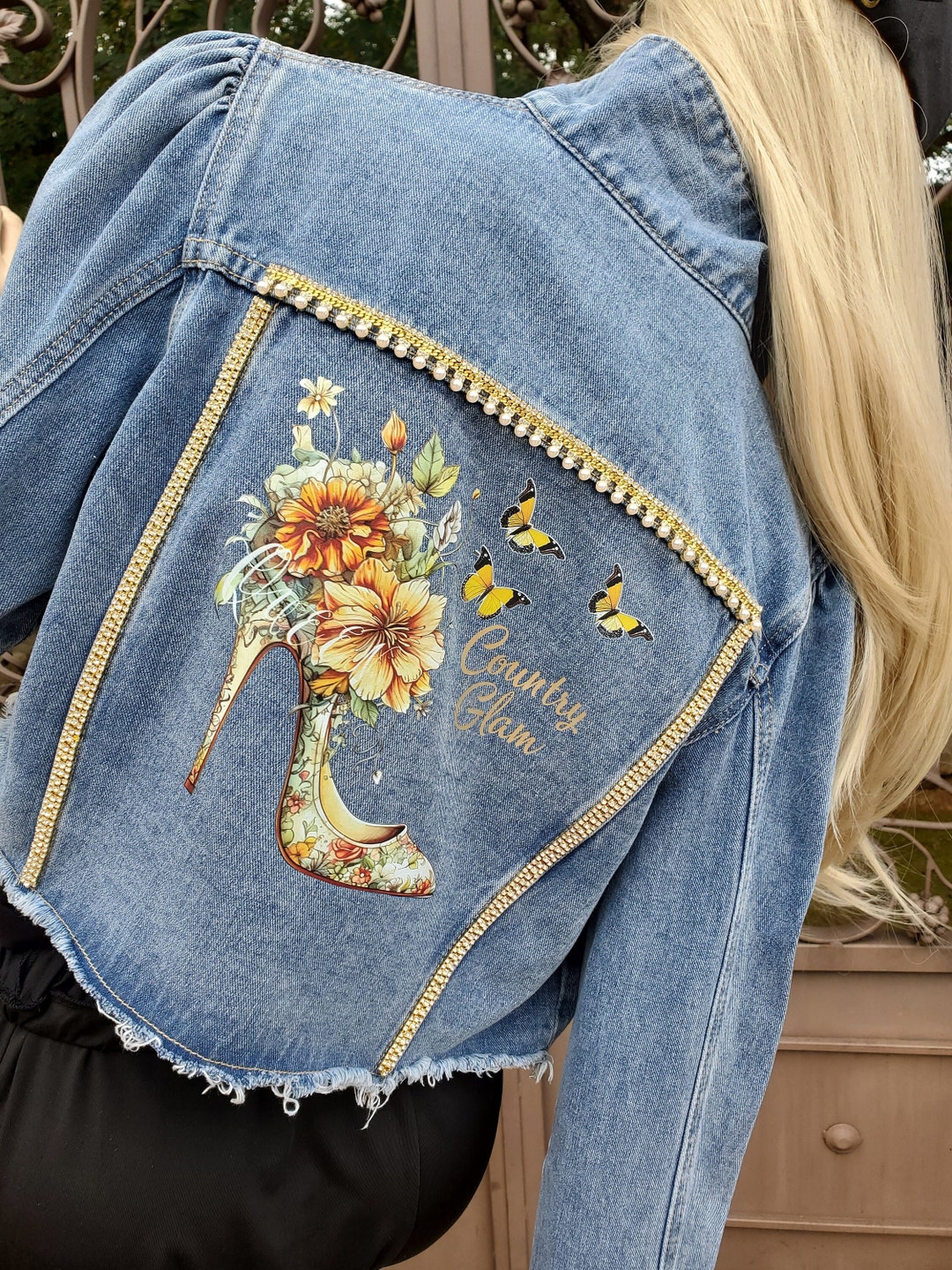 Denim Bling Jacket / Country Glam Denim / Crop Denim / Bedazzled Denim ...