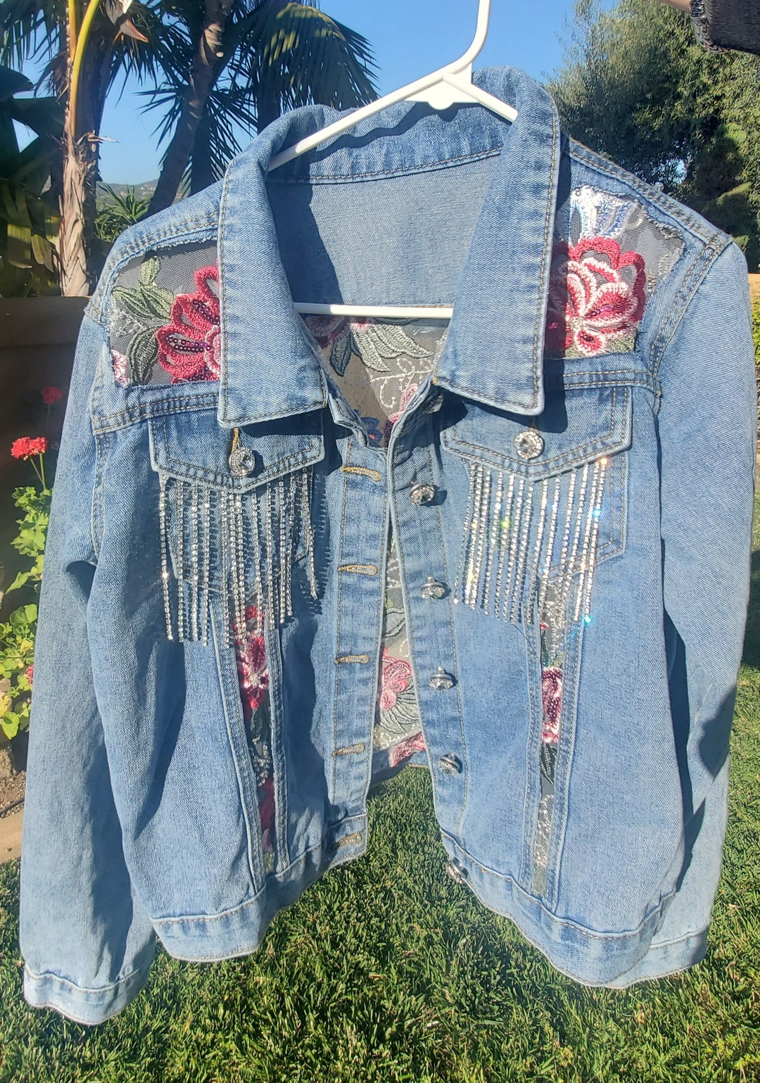 Sheer Lace Denim / Boho Flower Denim Jacket / Winery Jacket / Garden ...