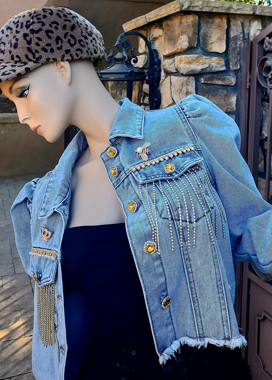 Retro Denim Jacket / Vintage Rhinestone Denim Jacket / Concert Jacket ...