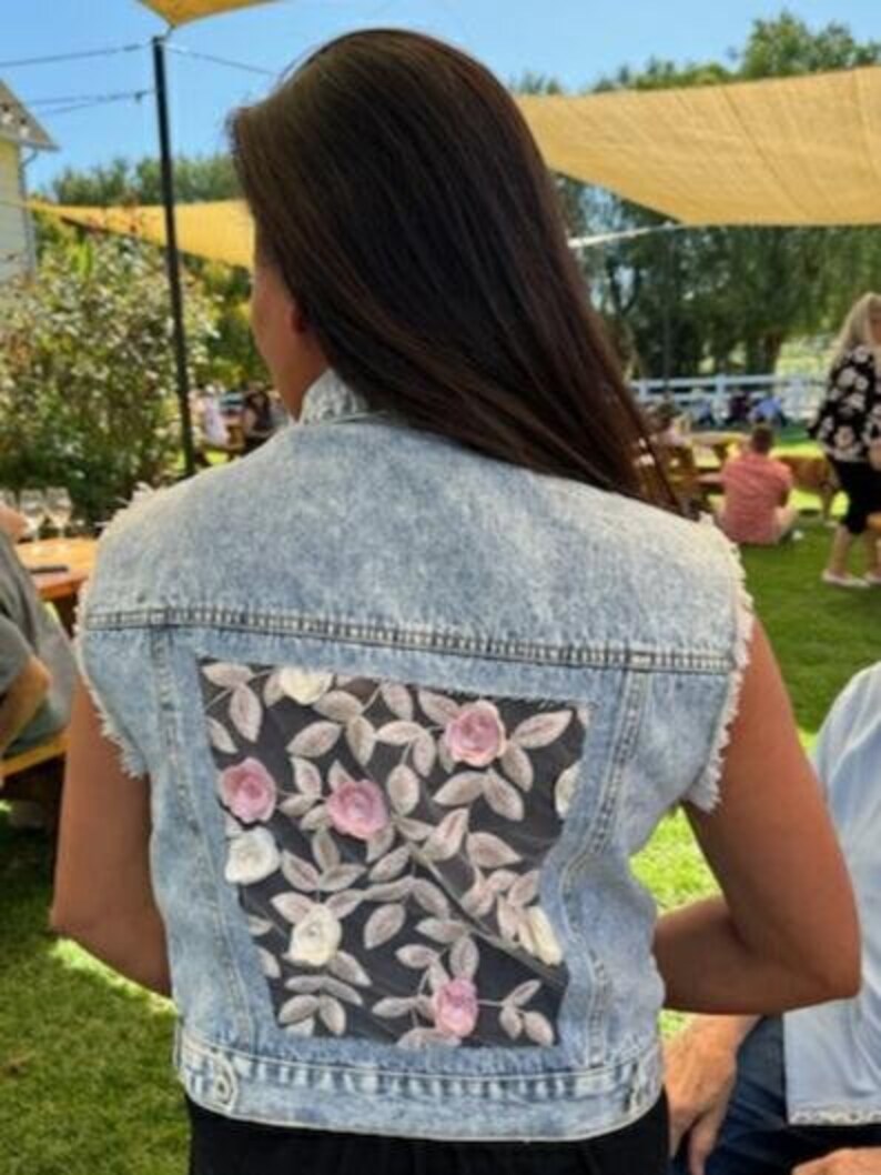 Boho Sheer Mesh Denim Vest / Floral Mesh Denim Vest / Bride Jacket ...