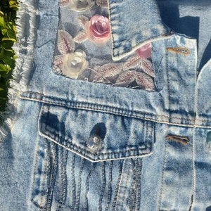 Boho Sheer Mesh Denim Vest / Floral Mesh Denim Vest / Bride Jacket ...