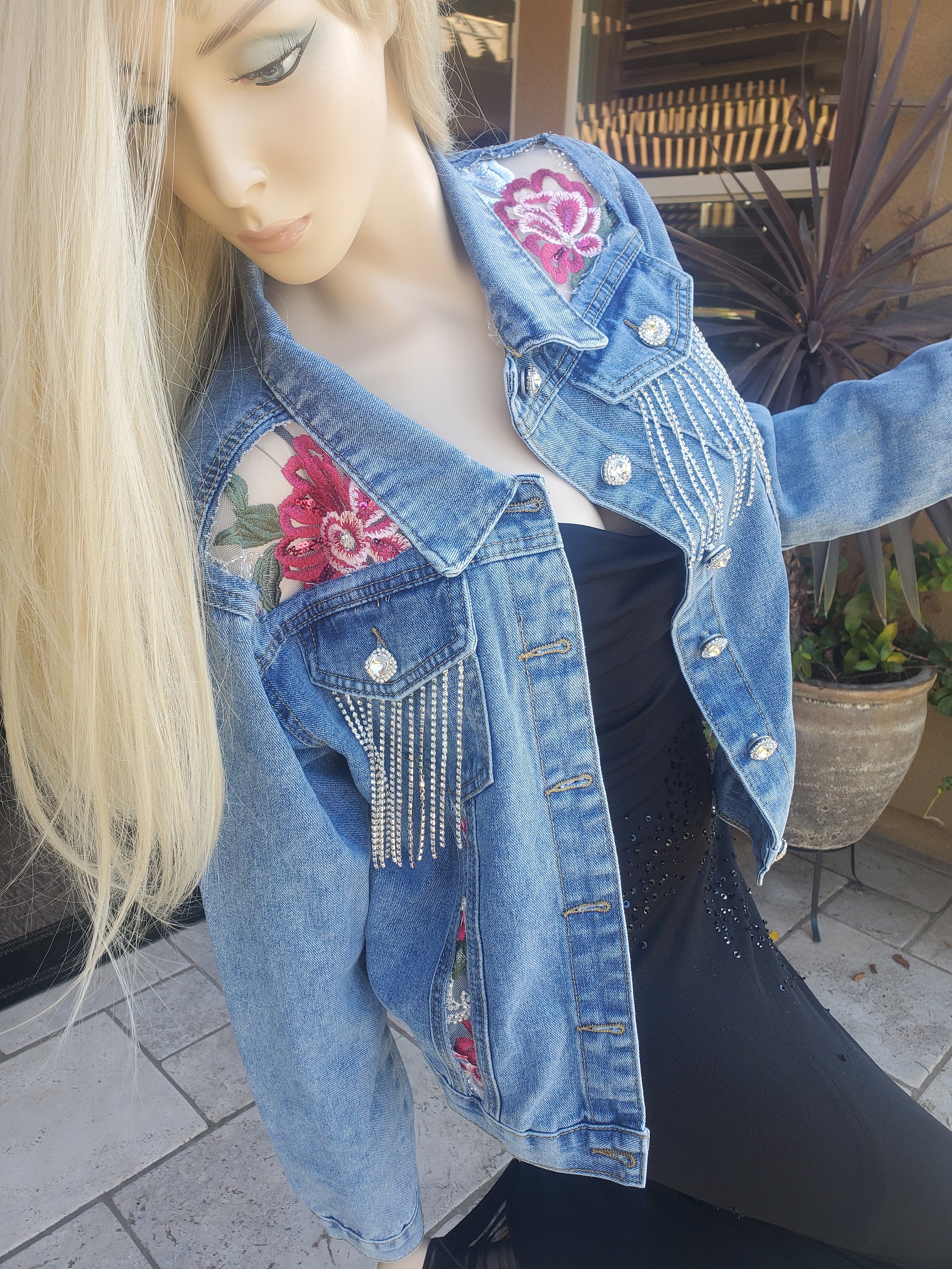 Sheer Lace Denim / Boho Flower Denim Jacket / Winery Jacket / Garden ...