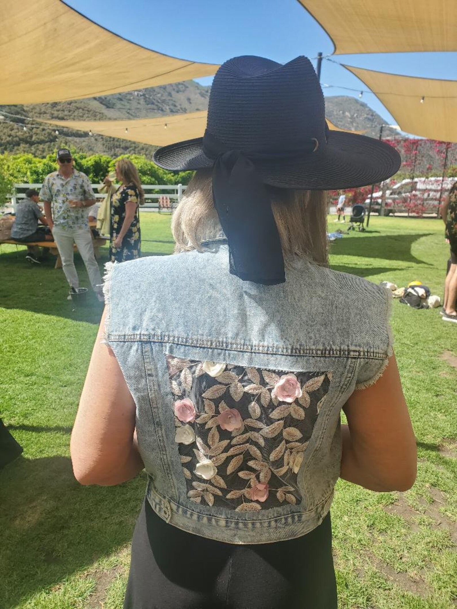 Boho Sheer Mesh Denim Vest / Floral Mesh Denim Vest / Bride Jacket ...