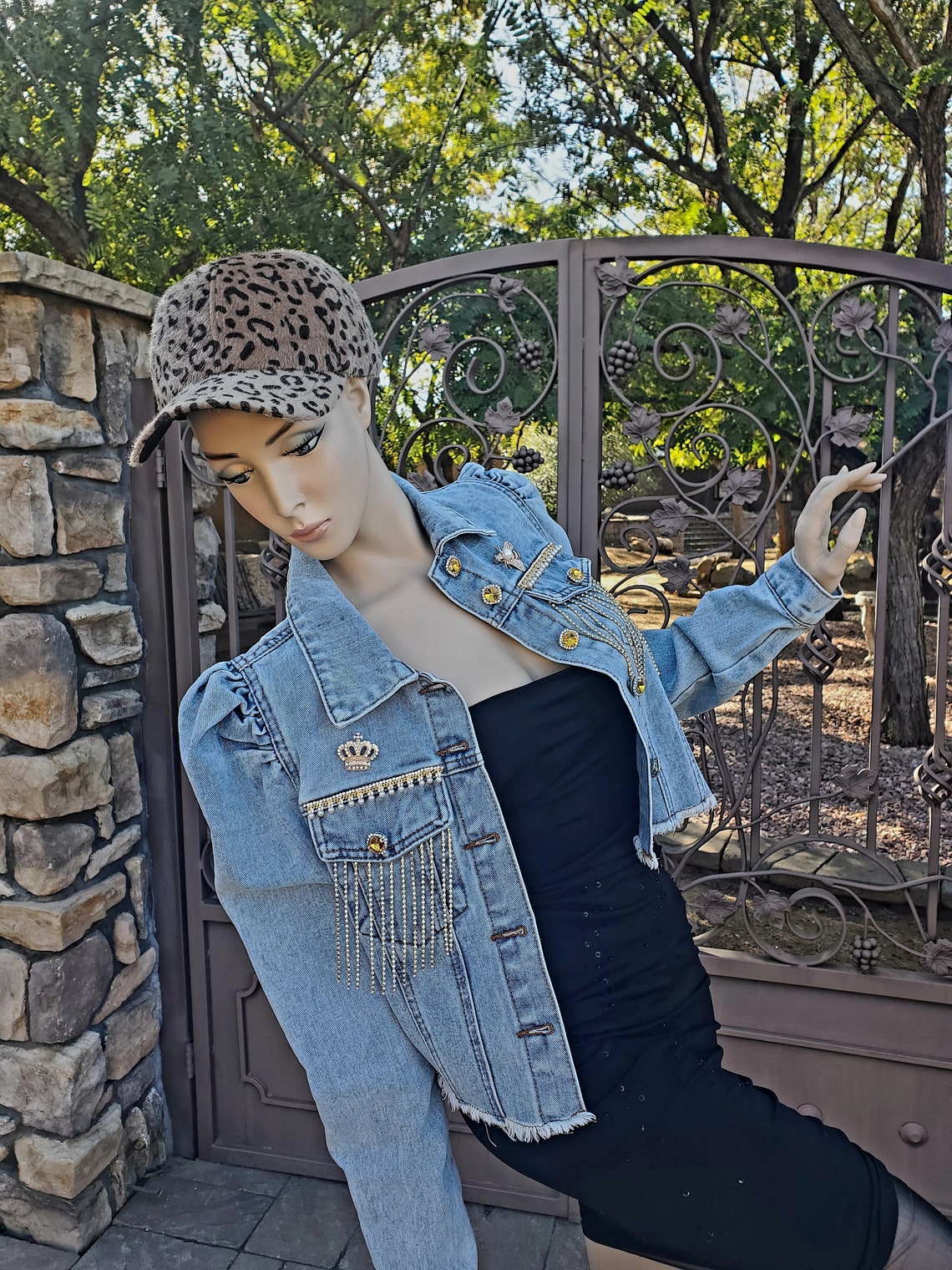 Retro Denim Jacket / Vintage Rhinestone Denim Jacket / Concert Jacket ...