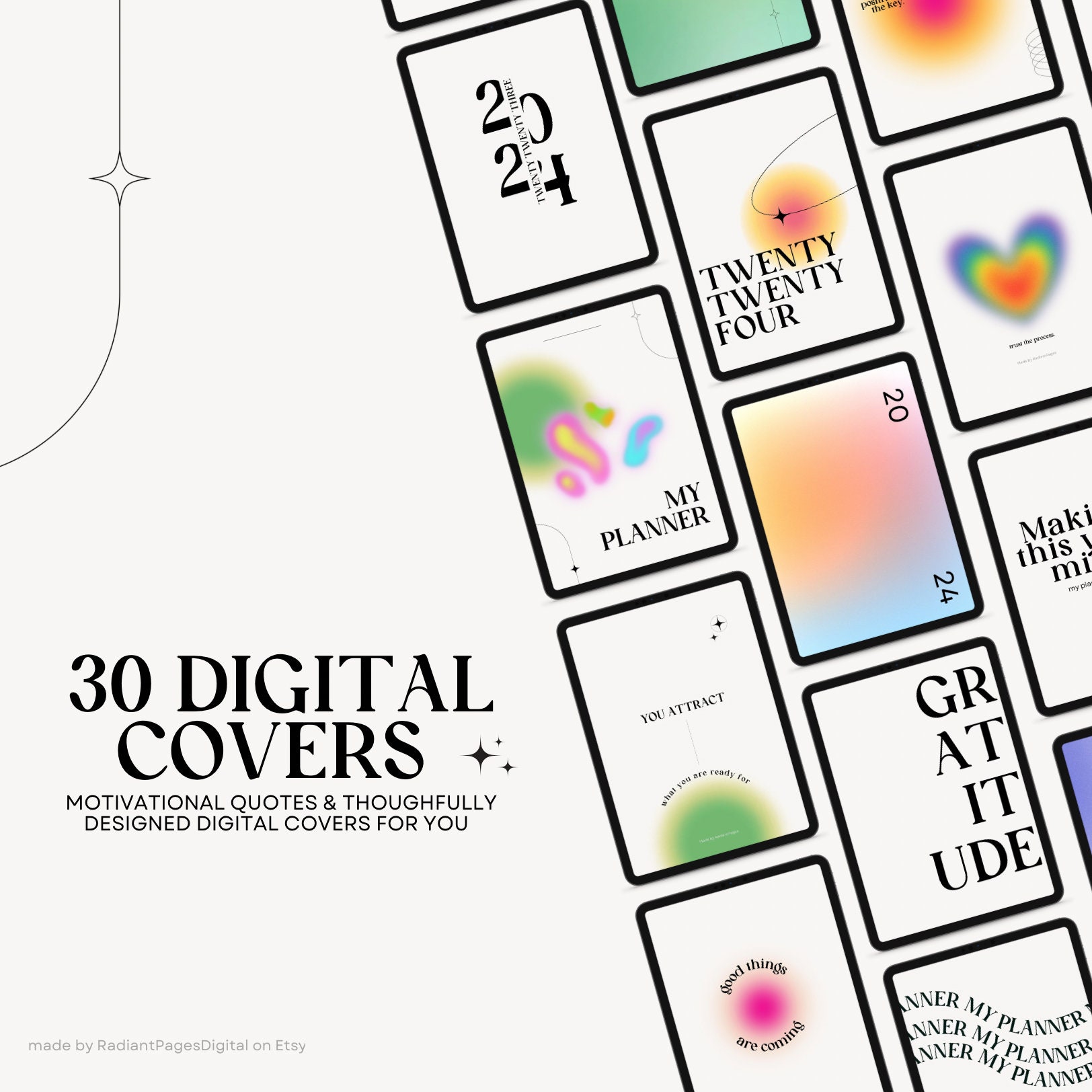 30 UNIQUE Digital Planner Covers, Motivational Quotes, 2024 Calendar ...