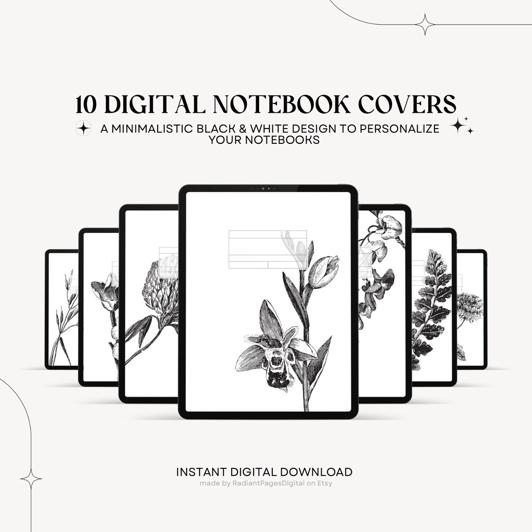 10 MINIMALISTIC Black & White Botanical Notebook Covers, for Goodreads ...
