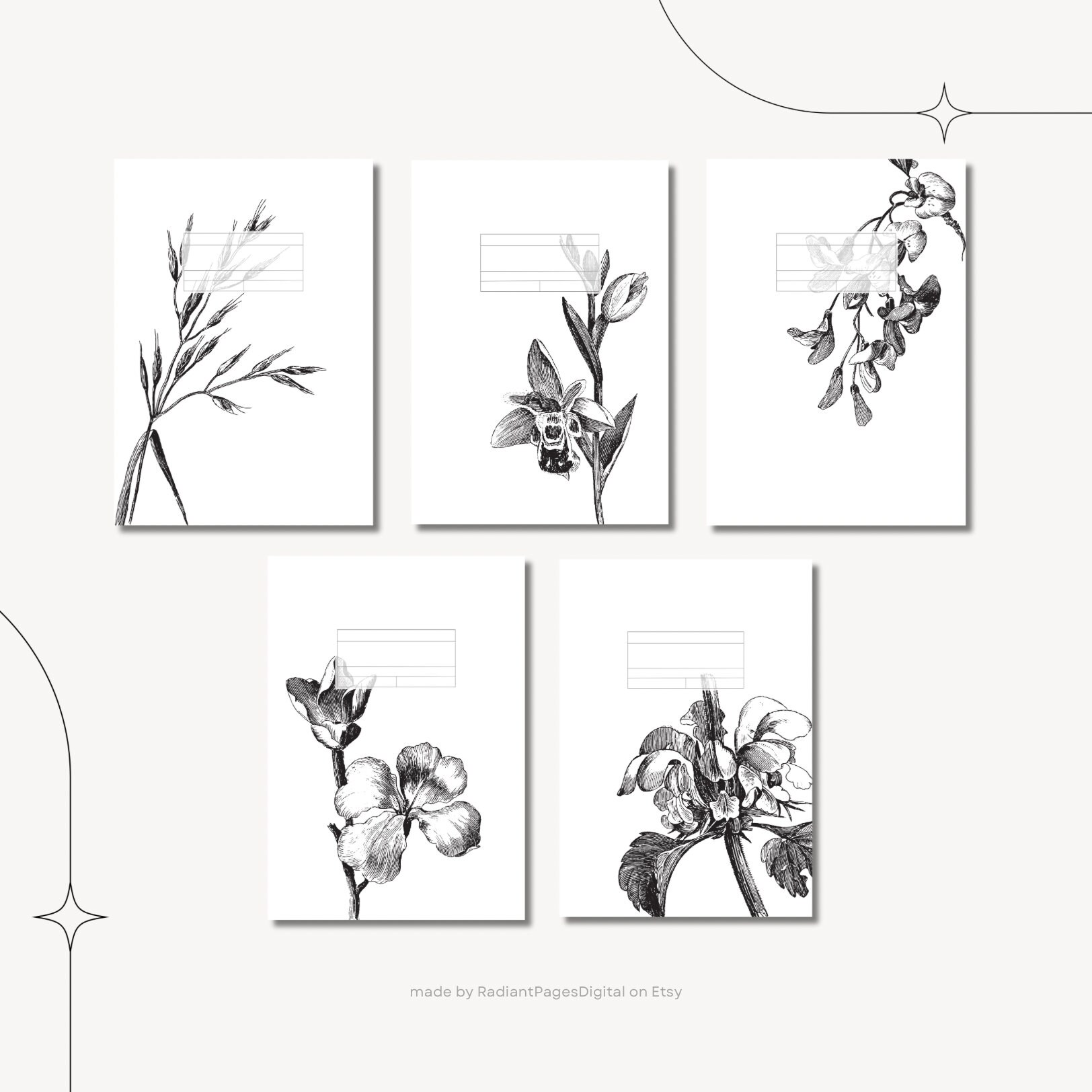 10 MINIMALISTIC Black & White Botanical Notebook Covers, for Goodreads ...