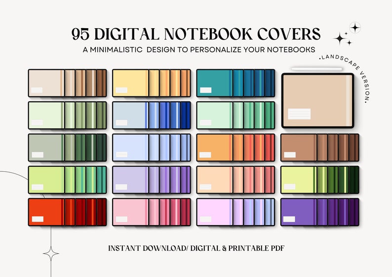 95 MINIMALISTIC Digital Notebook Covers, Landscape Mode, Horizontal ...