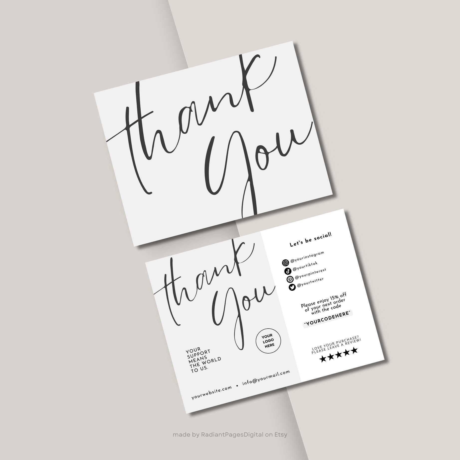 Business THANK YOU CARD Template, Fully Customizable, Front and Back ...