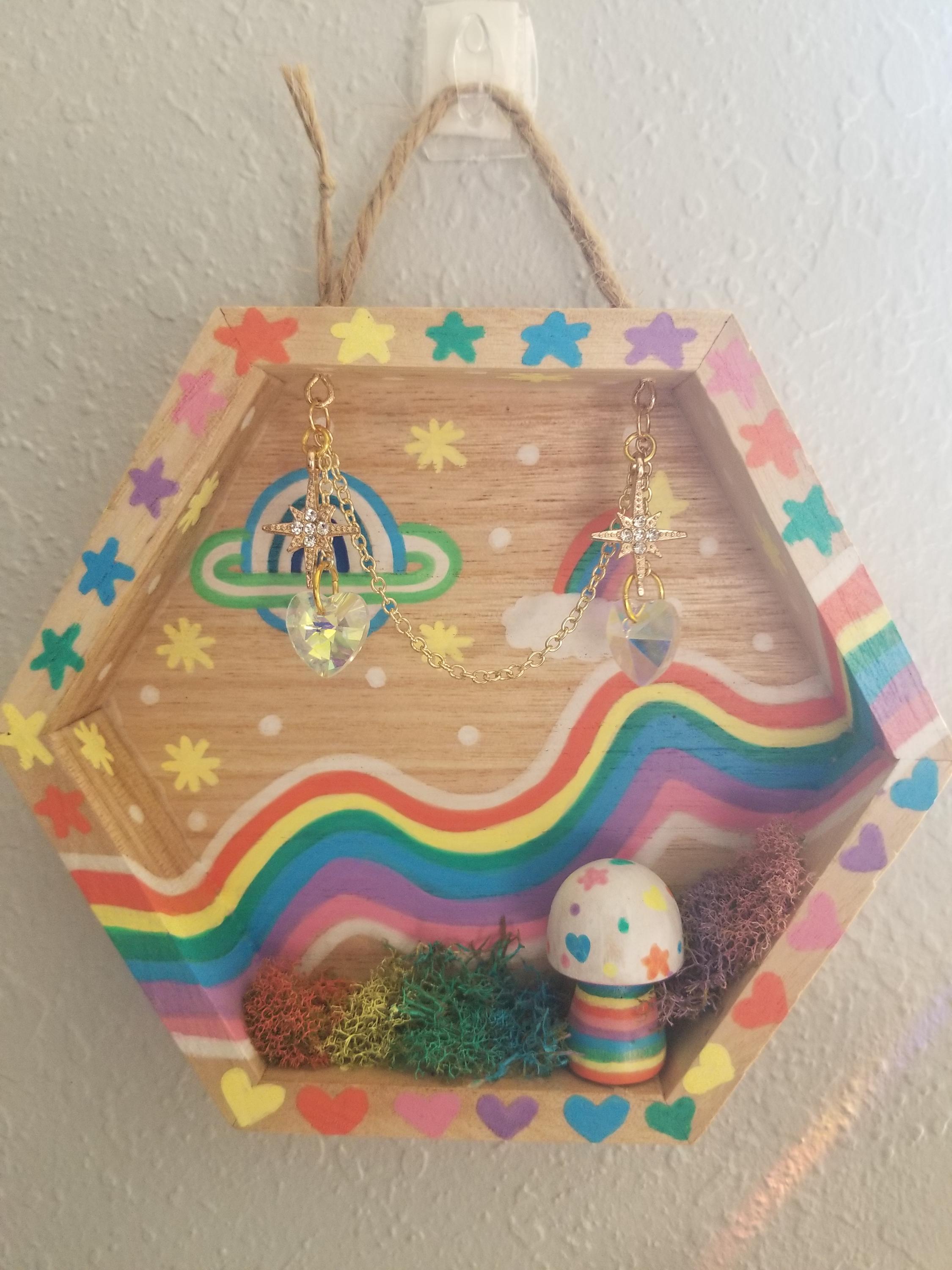 Mushroom Shadow Box, Rainbow Wall Decor, Cottagecore Wall Decor ...