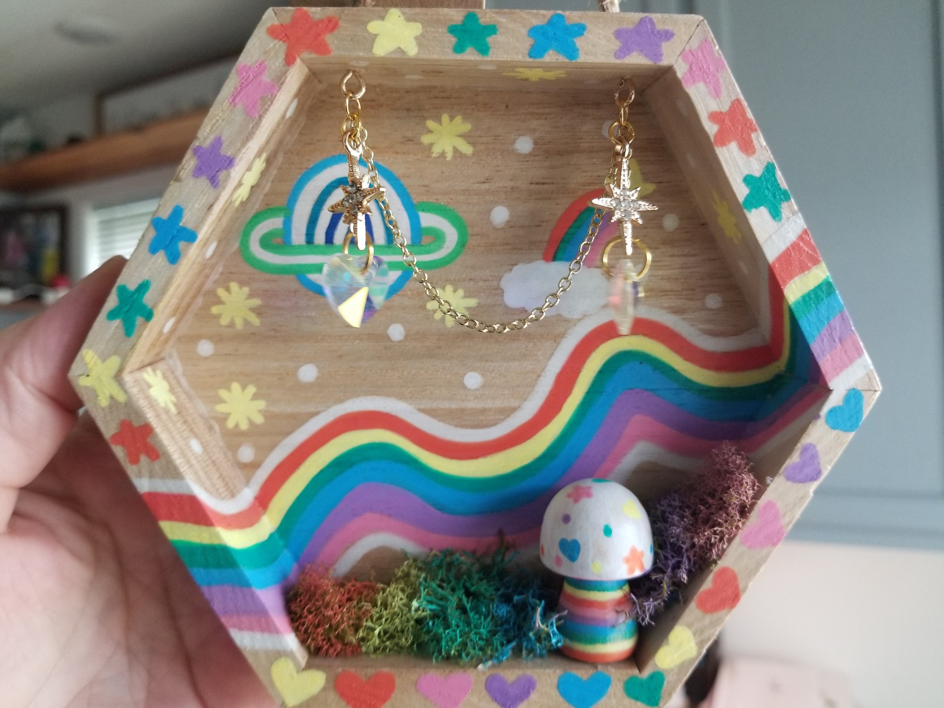 Mushroom Shadow Box, Rainbow Wall Decor, Cottagecore Wall Decor ...