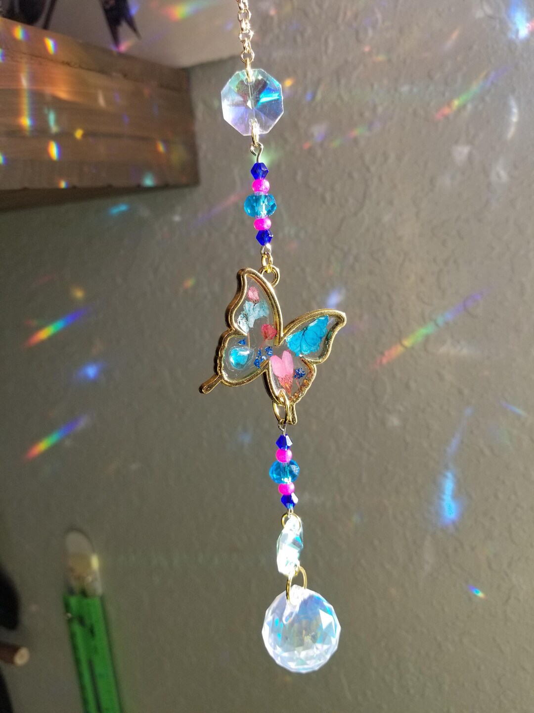 Butterfly Crystal Suncatcher for Window, Witchy Gift for Women, Pressed ...