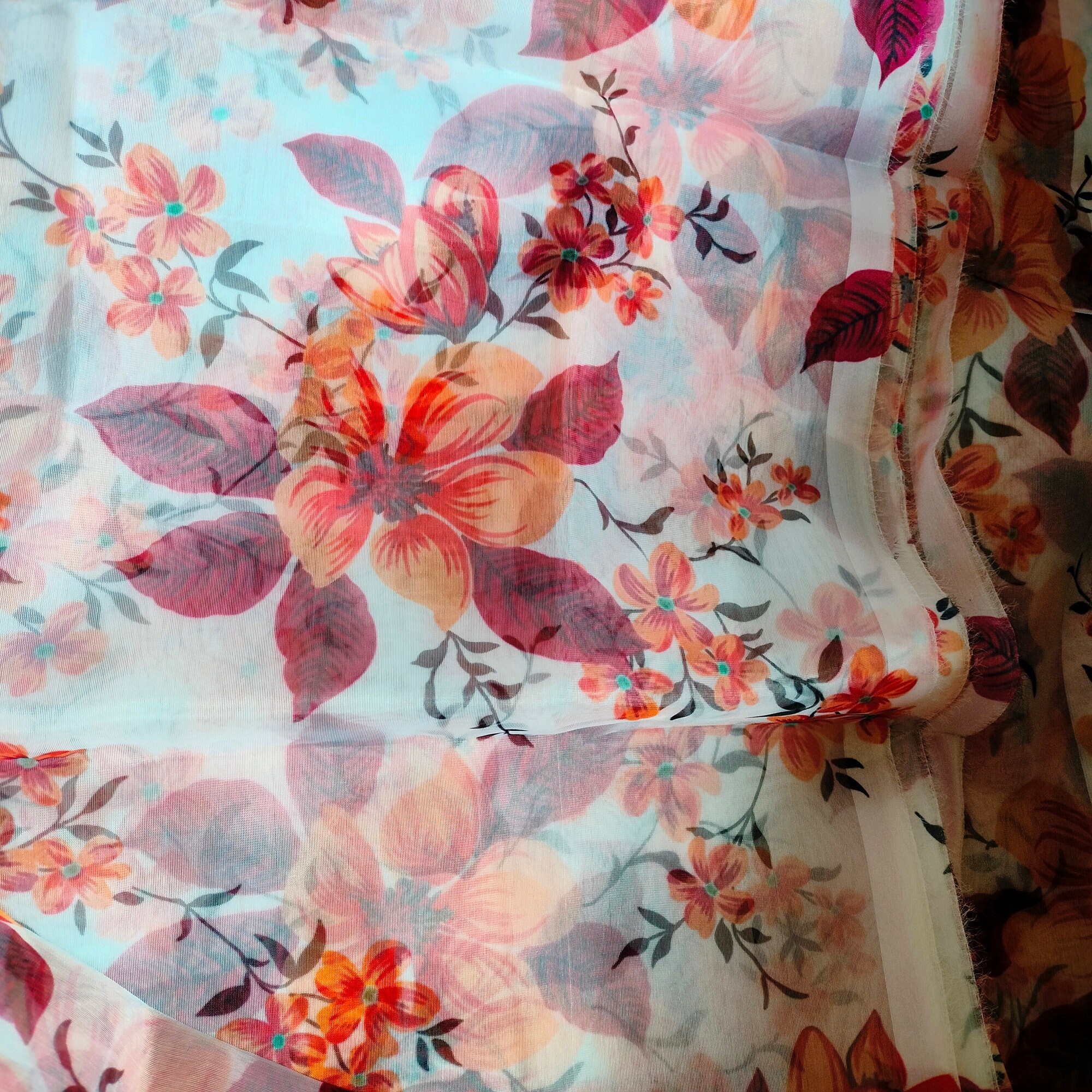 Flower Printed Organza Fabric, Lightweight Organza, Fine Soft Organza ...