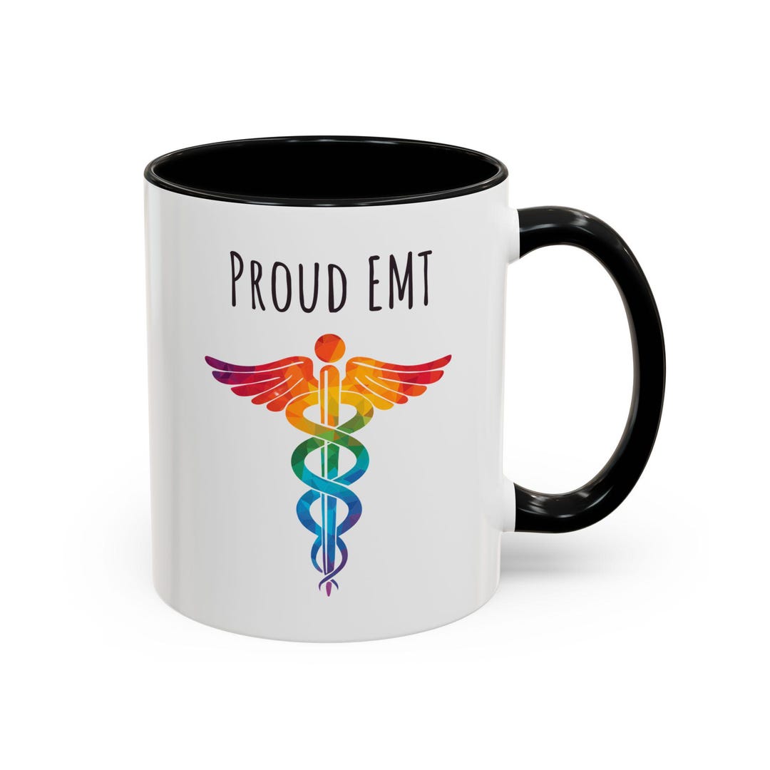 Proud EMT Mug With Rainbow Caduceus | LGBTQ+ EMS Gift | Inclusive Pride Coffee Cup for Gay Trans ...