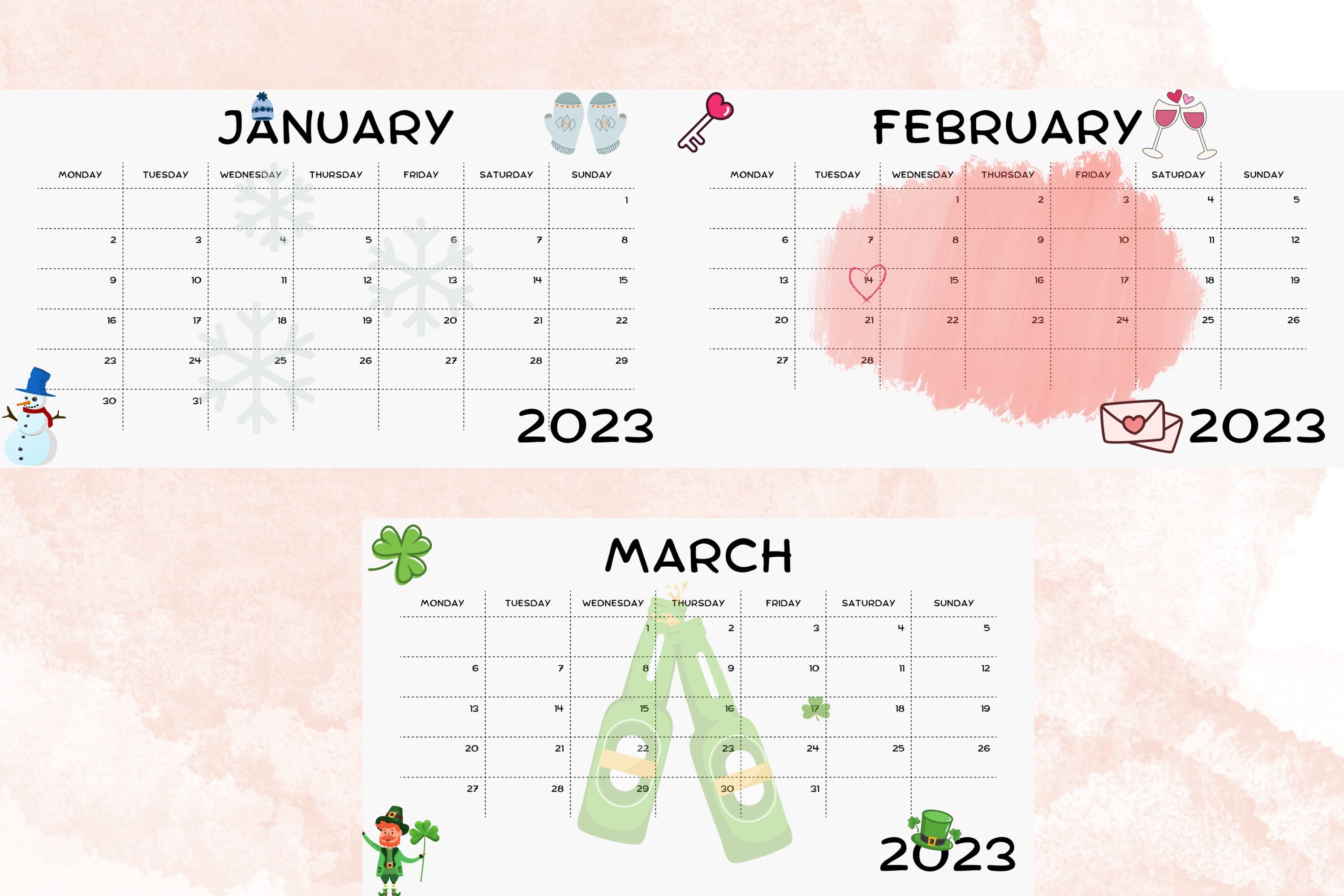 2023 Seasonal Calendar | Printable Editable Landscape Monthly Calendar ...