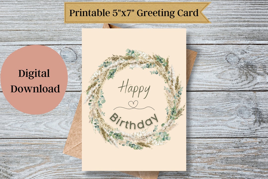 Digital Folded BOHO Birthday Card | Instant Download | Printable ...