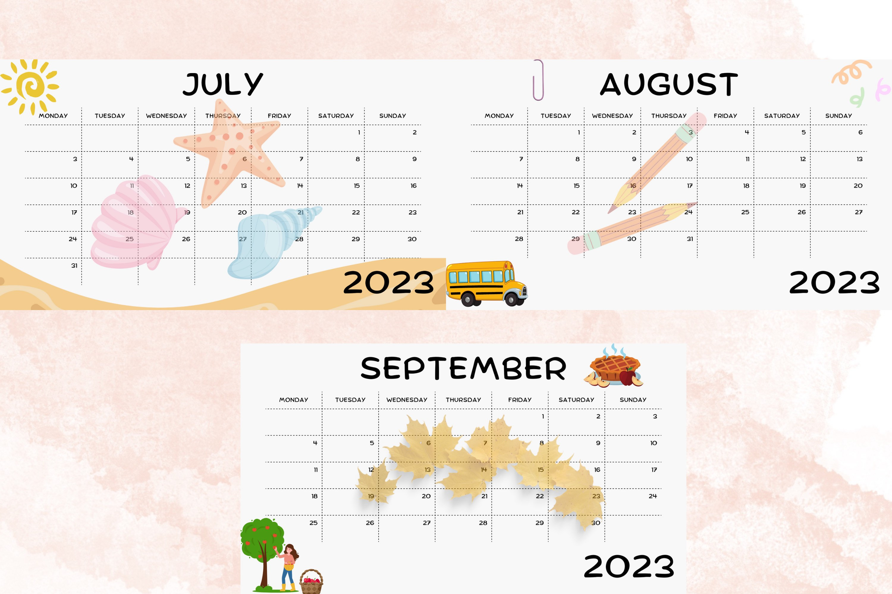 2023 Seasonal Calendar | Printable Editable Landscape Monthly Calendar ...
