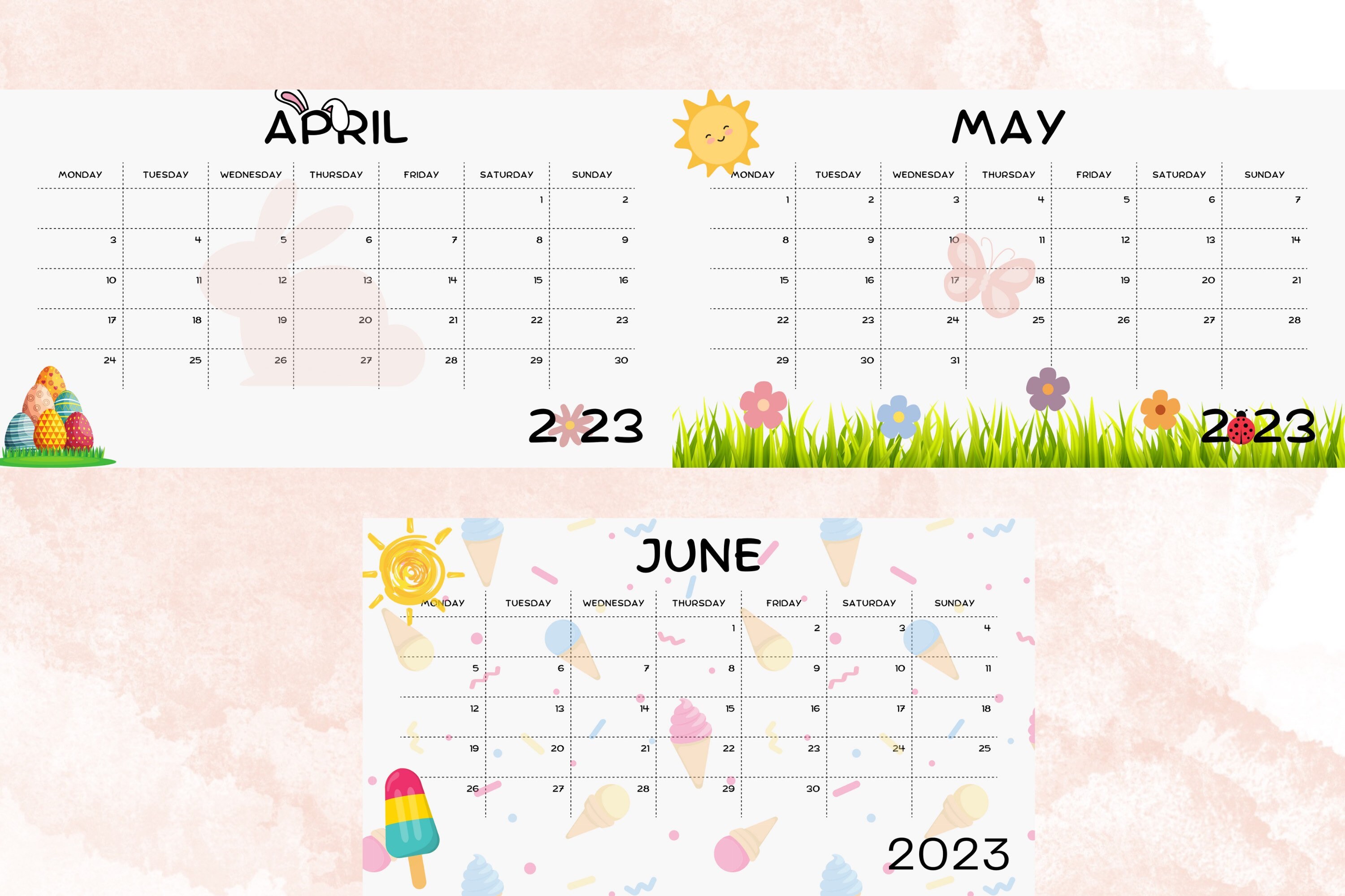 2023 Seasonal Calendar | Printable Editable Landscape Monthly Calendar ...