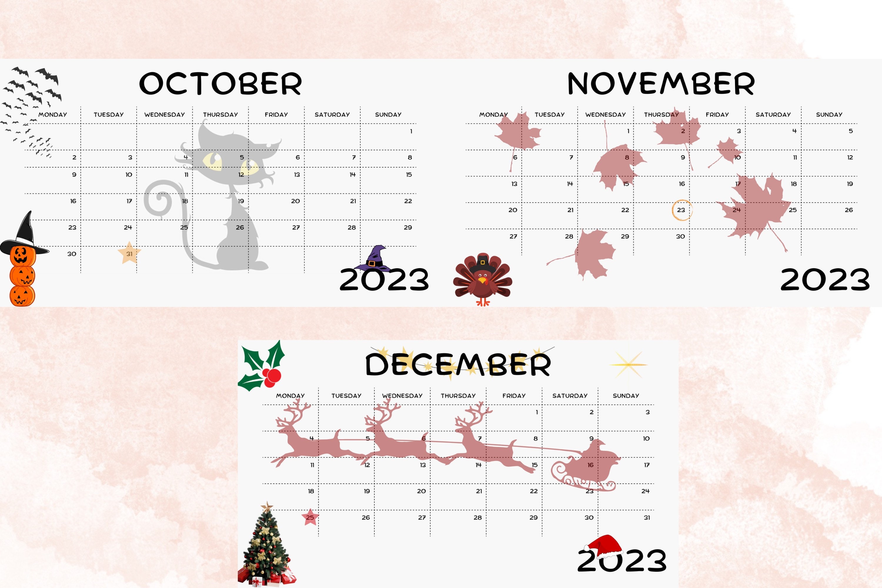 2023 Seasonal Calendar | Printable Editable Landscape Monthly Calendar ...