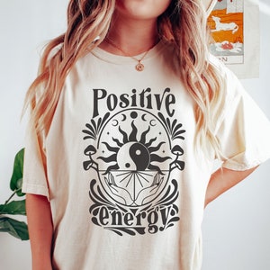 Comfort Colors Shirt Positive Energy Shirt Moon Phases Graphic Tee Yoga ...