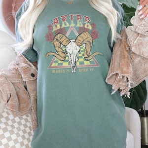 Comfort Colors Zodiac Aries Vintage Tee, Celestial Aries Shirt Trendy ...