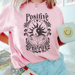 Comfort Colors Shirt Positive Energy Shirt Moon Phases Graphic Tee Yoga ...