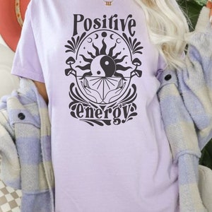 Comfort Colors Shirt Positive Energy Shirt Moon Phases Graphic Tee Yoga ...