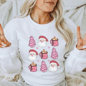 Pink Christmas Tree Sweatshirt, Retro Santa Sweatshirt, Christmas Tree ...