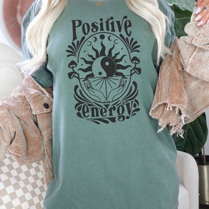 Comfort Colors Shirt Positive Energy Shirt Moon Phases Graphic Tee Yoga ...