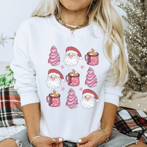 Pink Christmas Tree Sweatshirt, Retro Santa Sweatshirt, Christmas Tree ...