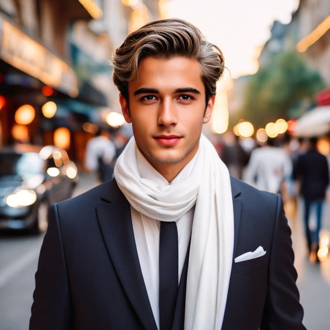 Écharpe blanche pour hommes Foulard en mousseline de soie Foulard en ...