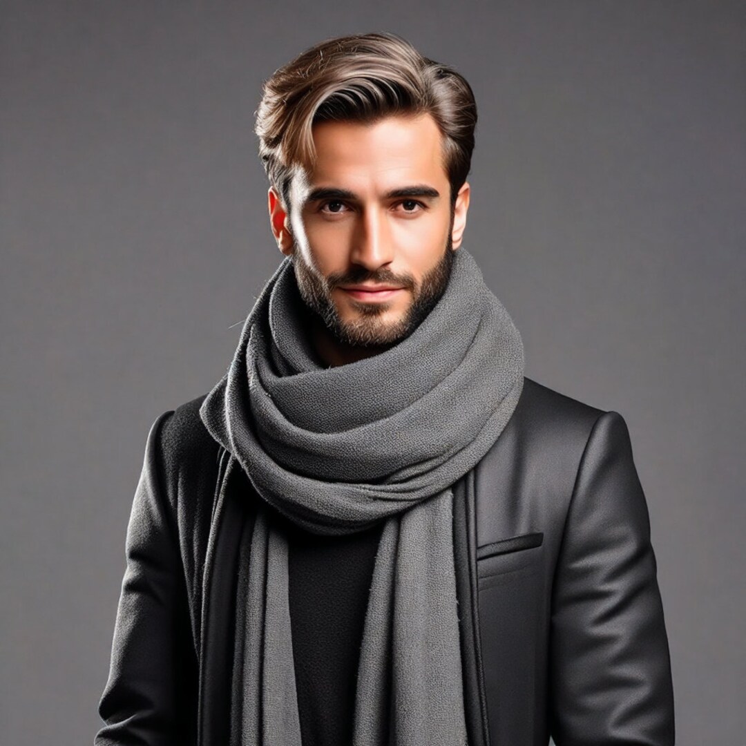 Buy Men's Cashmere Wool Scarf Dark Gray Classic Pashmina Gift for Him ...