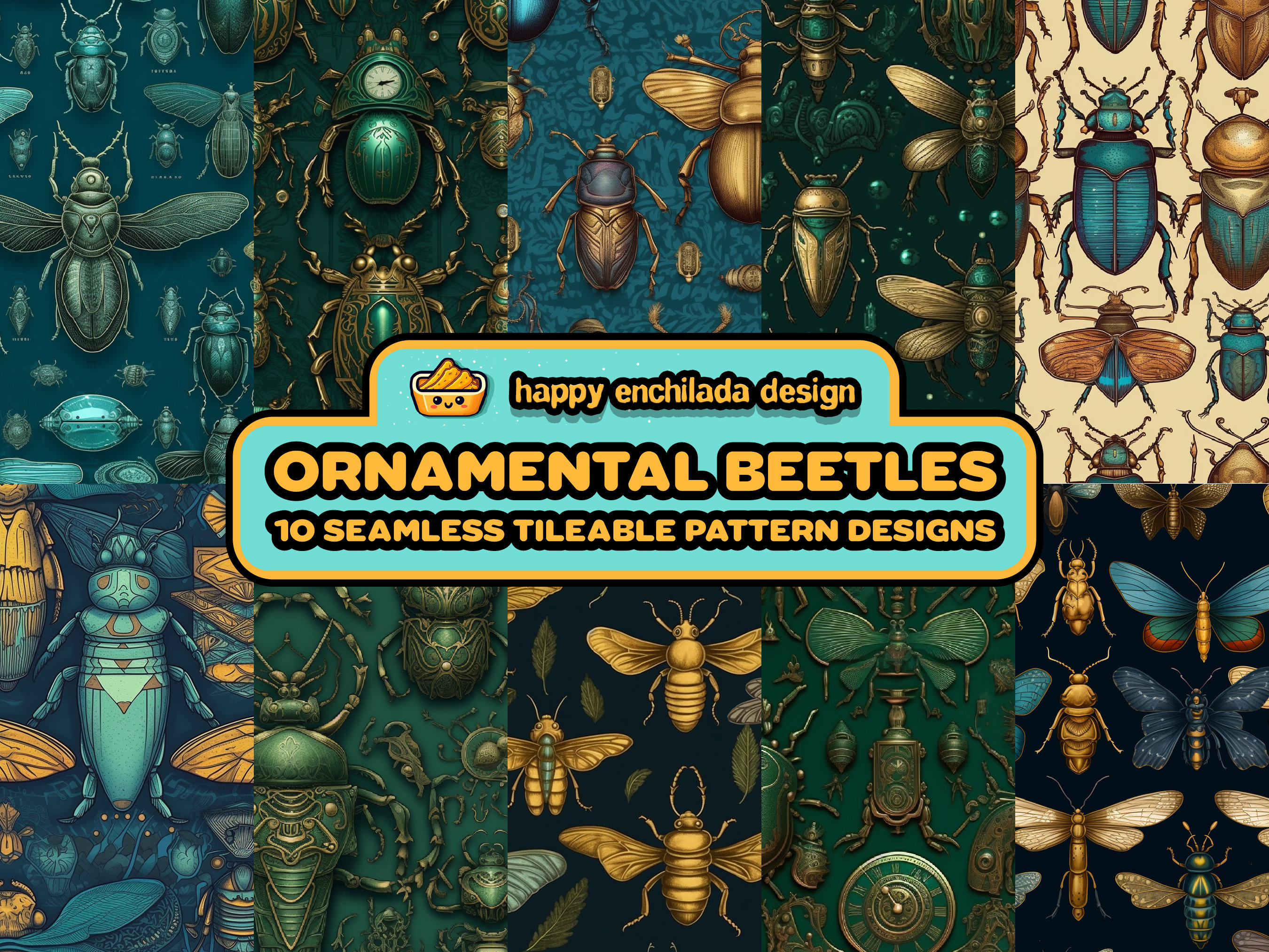 DIGITAL PAPER Colorful Ornamental Beetles | Seamless Designs | Ten ...