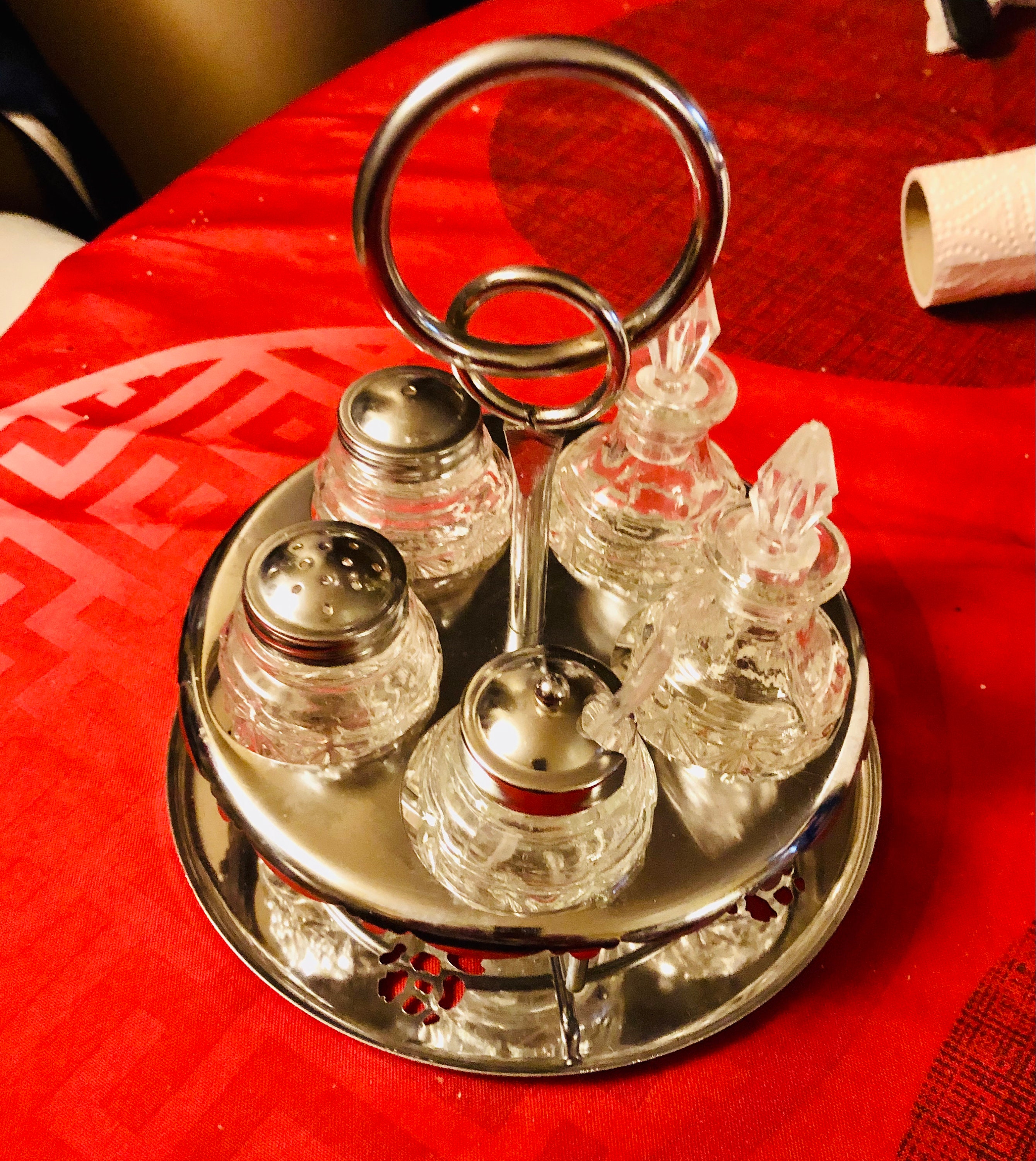 Swivel Table Display, Complete, Oil, Vinegar, Salt, Pepper Mustard 70s ...