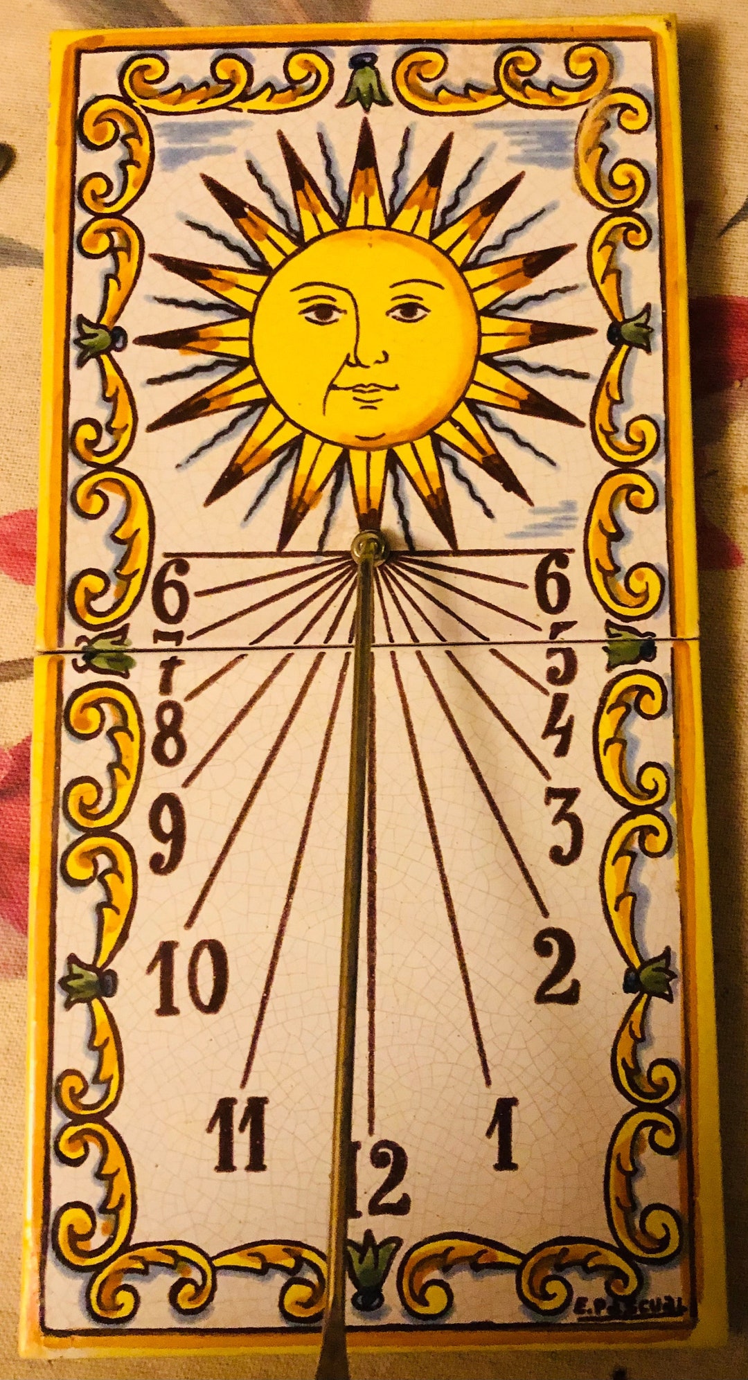 Magnificent Sundial in Terracotta Tiles, Majolica, Sundial in Terracotta Tiles, Probably Spanish ...