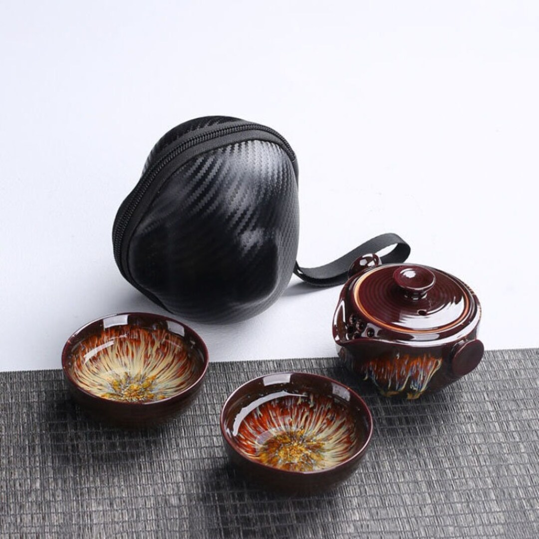 Glazed Gaiwan Portable Tea Set Ceramic Travel Tea Set With - Etsy