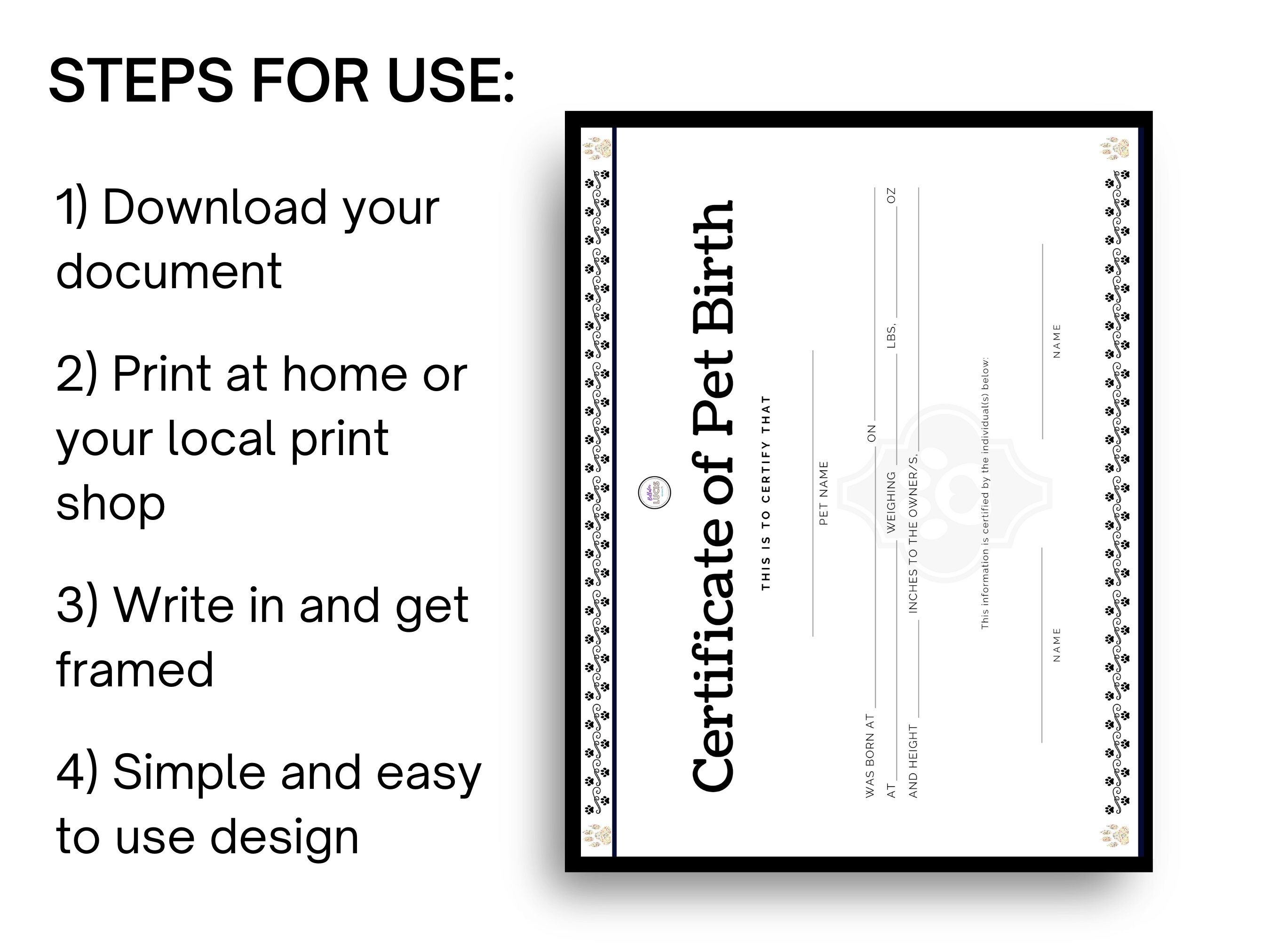 Pet Birth Certificate Printable Certificate of Birth for Your New Pet ...