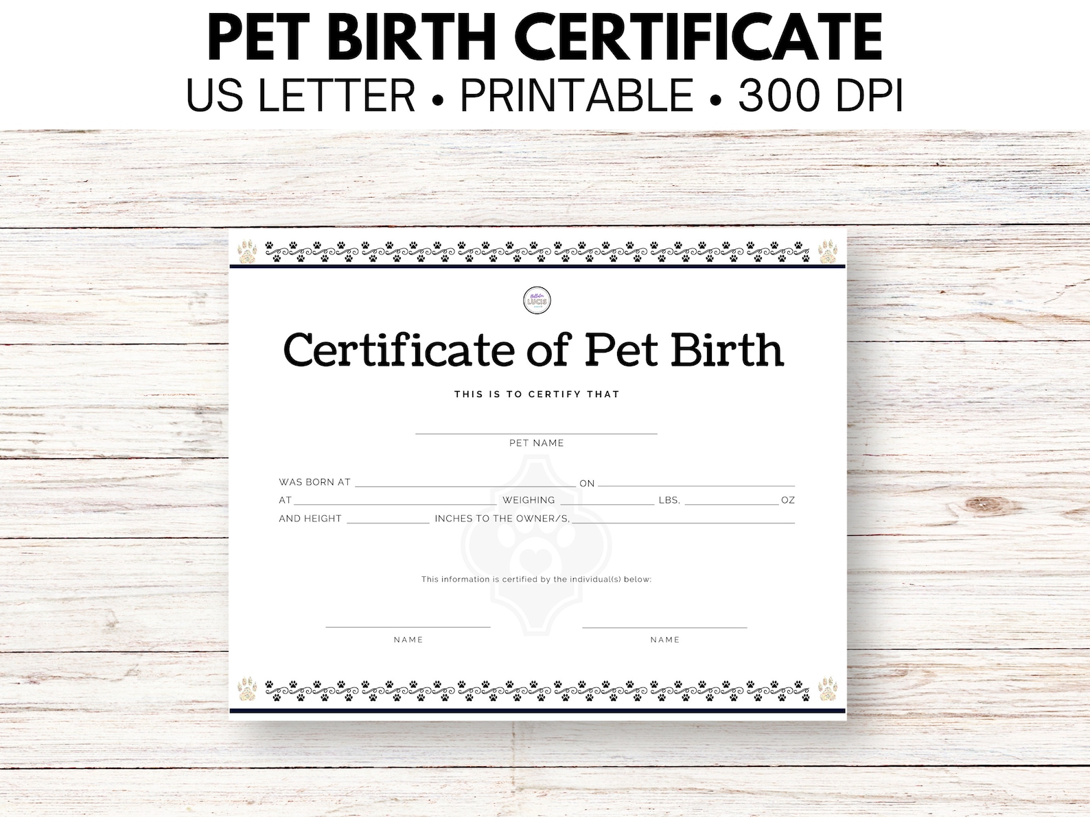 Pet Birth Certificate Printable Certificate of Birth for Your New Pet ...