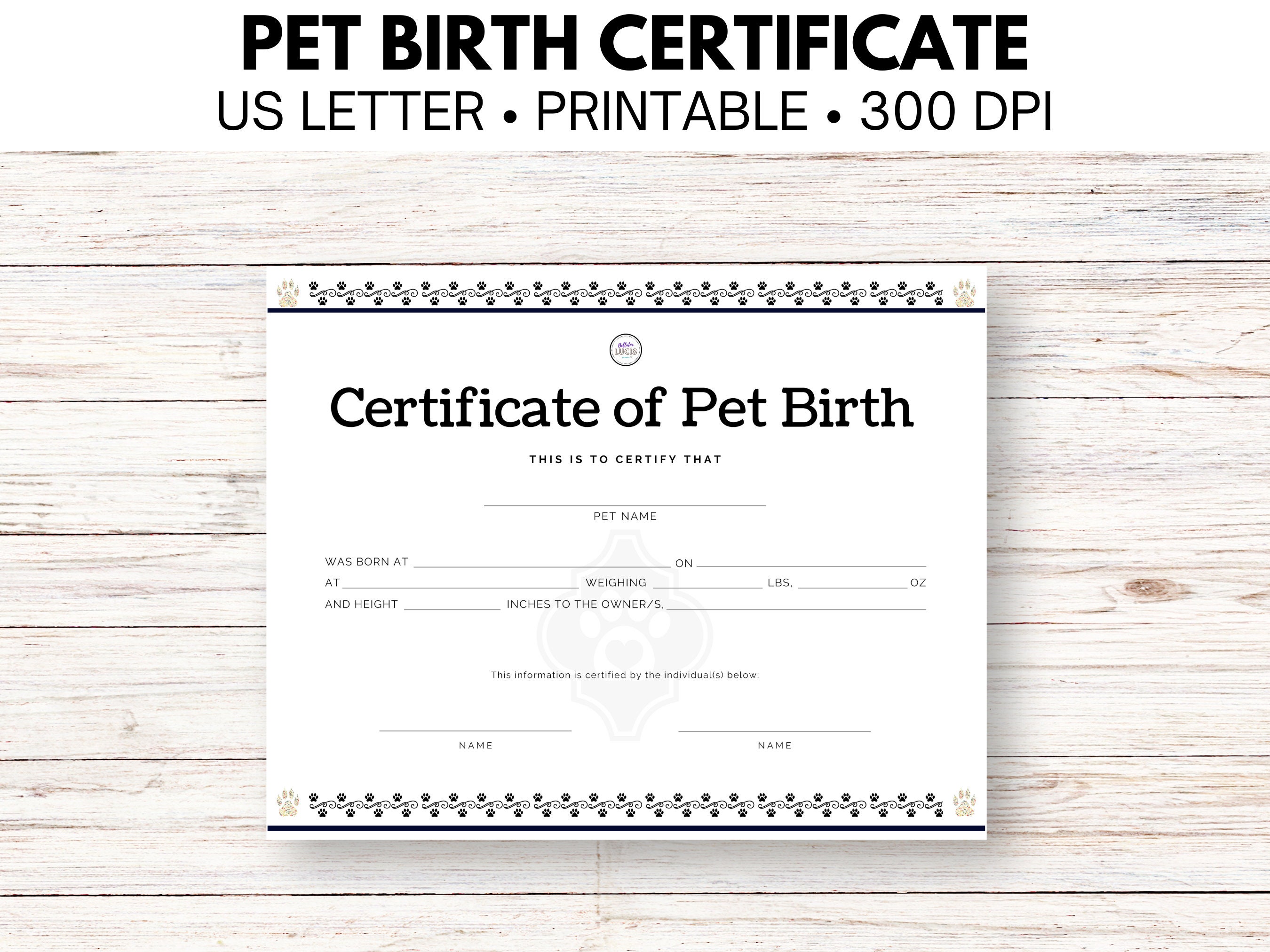 Pet Birth Certificate Printable Certificate of Birth for Your New Pet ...