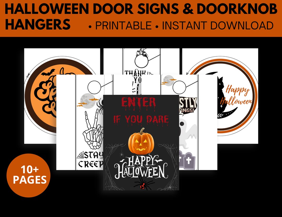 Halloween Door Sign & Doorknob Hanger: Bat, Pumpkin, Ghost (digital ...