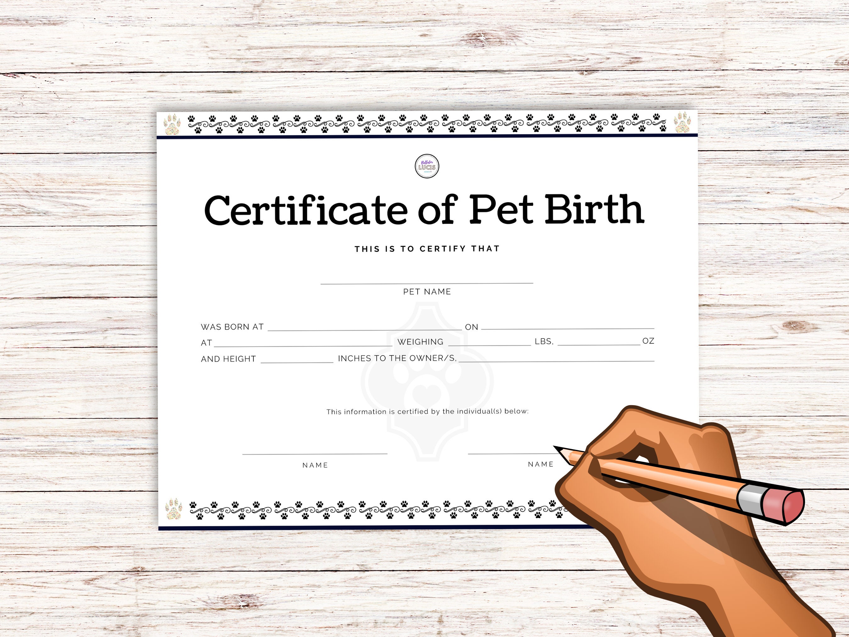 Pet Birth Certificate Printable Certificate of Birth for Your New Pet ...