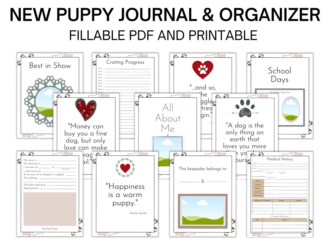 New Puppy Journal Fillable & Printable PDF Planner for New Pet Puppy ...