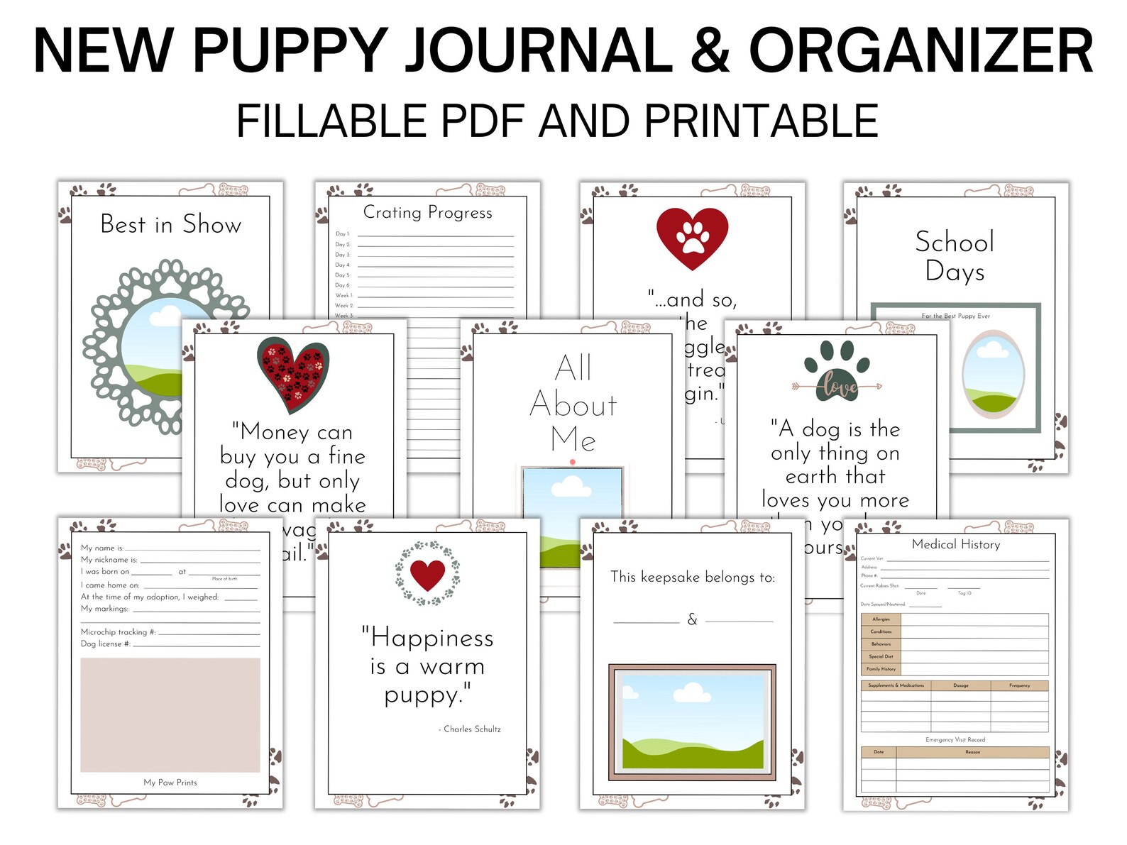 New Puppy Journal Fillable & Printable PDF Planner for New Pet Puppy ...