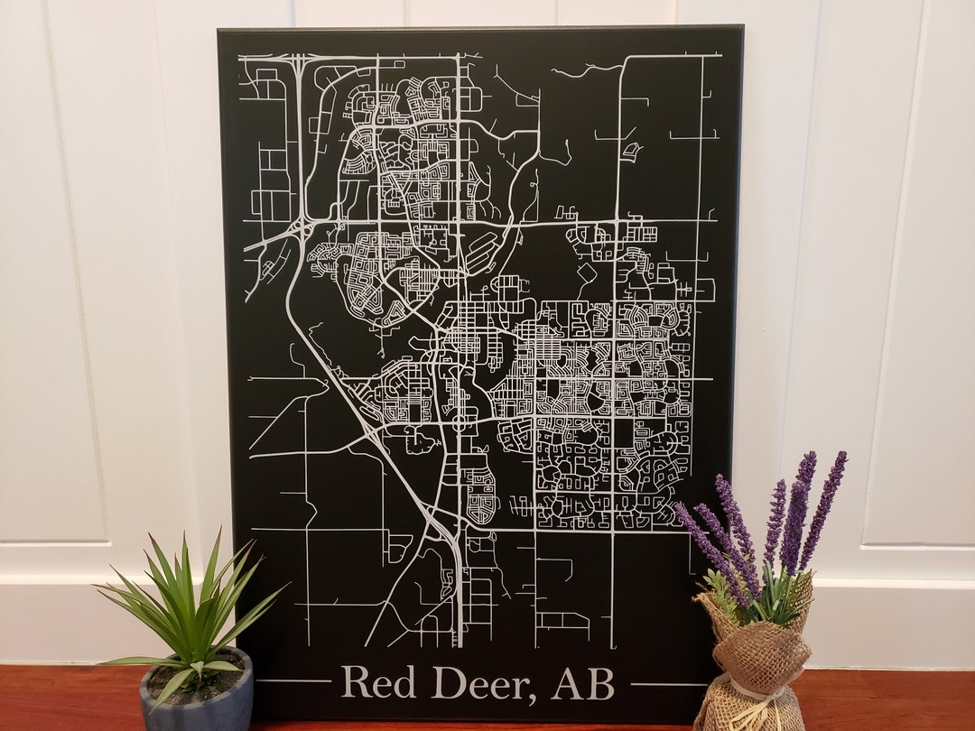 Red Deer Map Metal Poster - City Map - Laser Engraved Map - Birthday ...