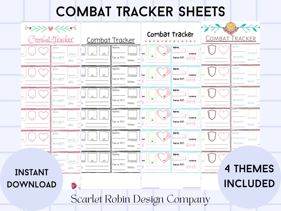 Multiple Themes DND Combat Tracker | Cute DND Printables | Initiative ...