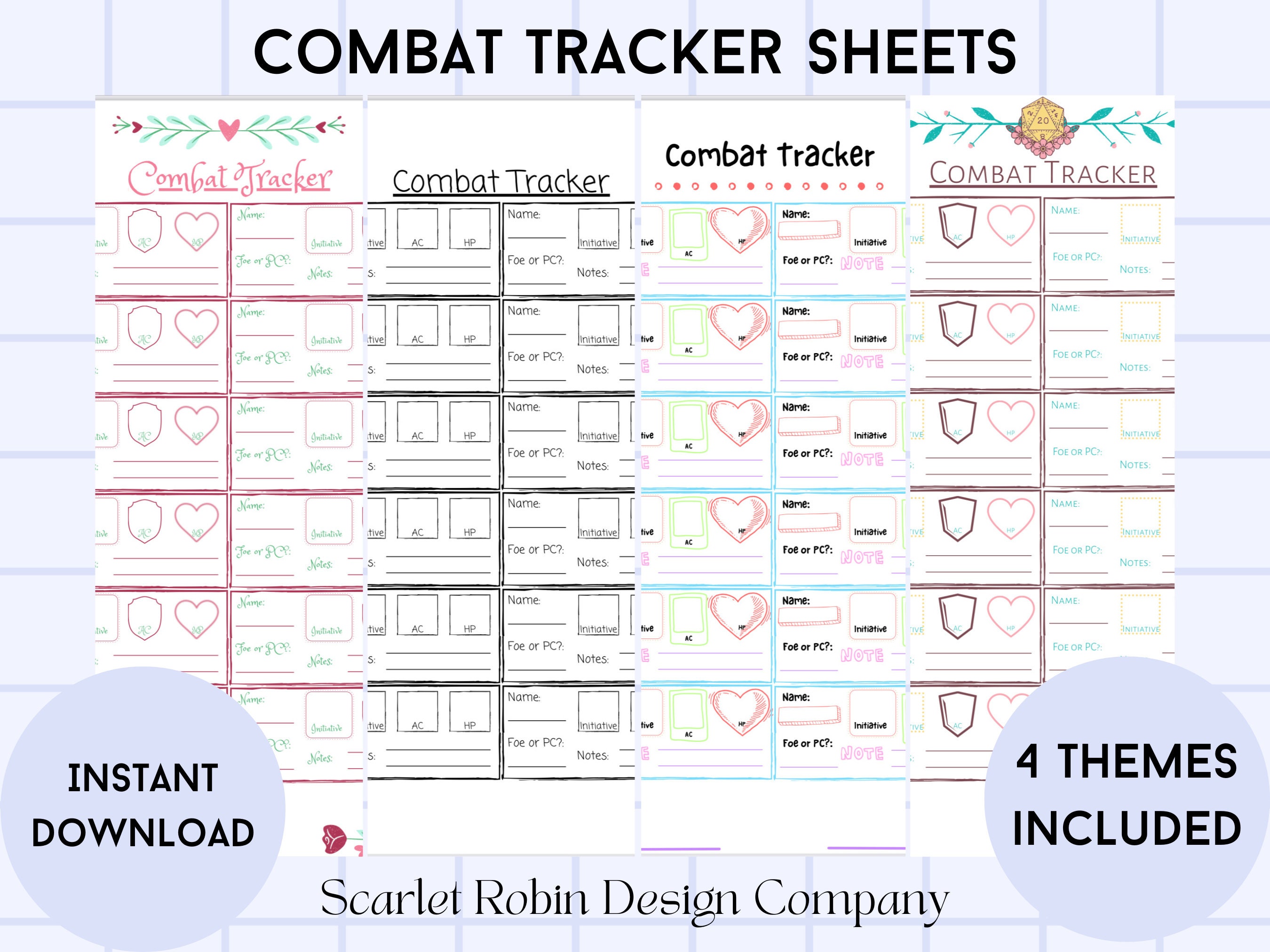Multiple Themes DND Combat Tracker | Cute DND Printables | Initiative ...