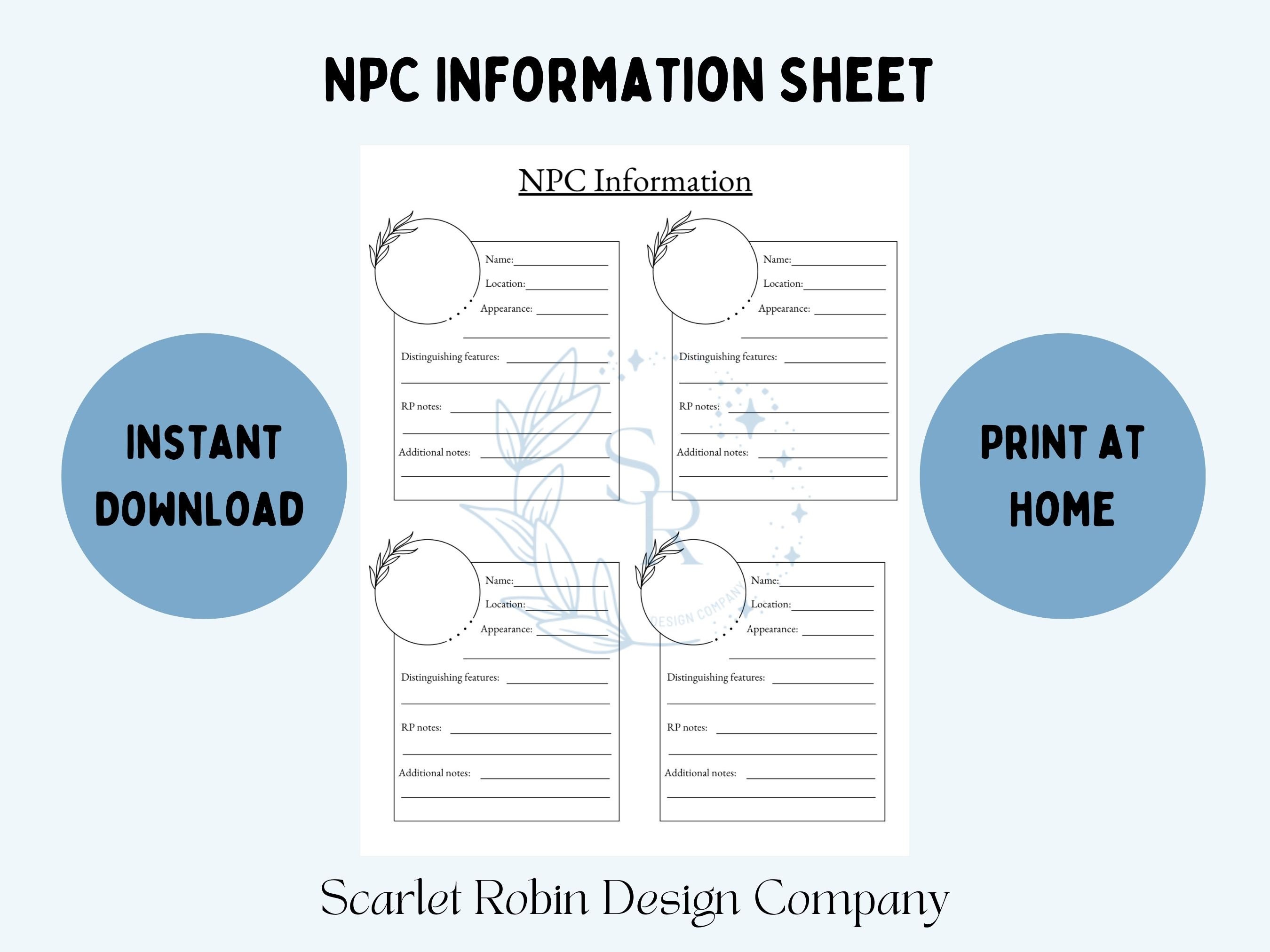 NPC Info DM Sheets Dnd 5E Minimalist Printable PDF, 47% OFF