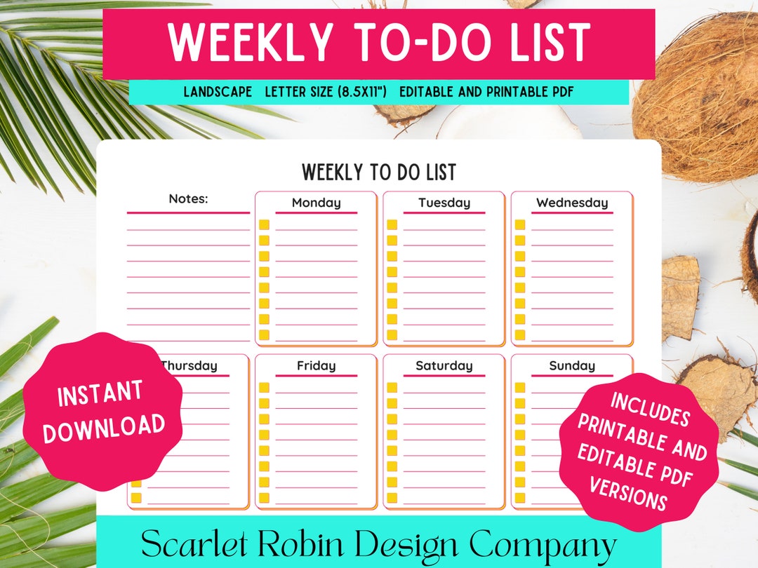 Weekly to Do List | Weekly Planner | Office Supplies | Printable ...