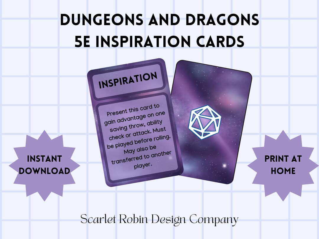 Dungeons and Dragons 5e Inspiration Cards | Downloadable and Printable ...