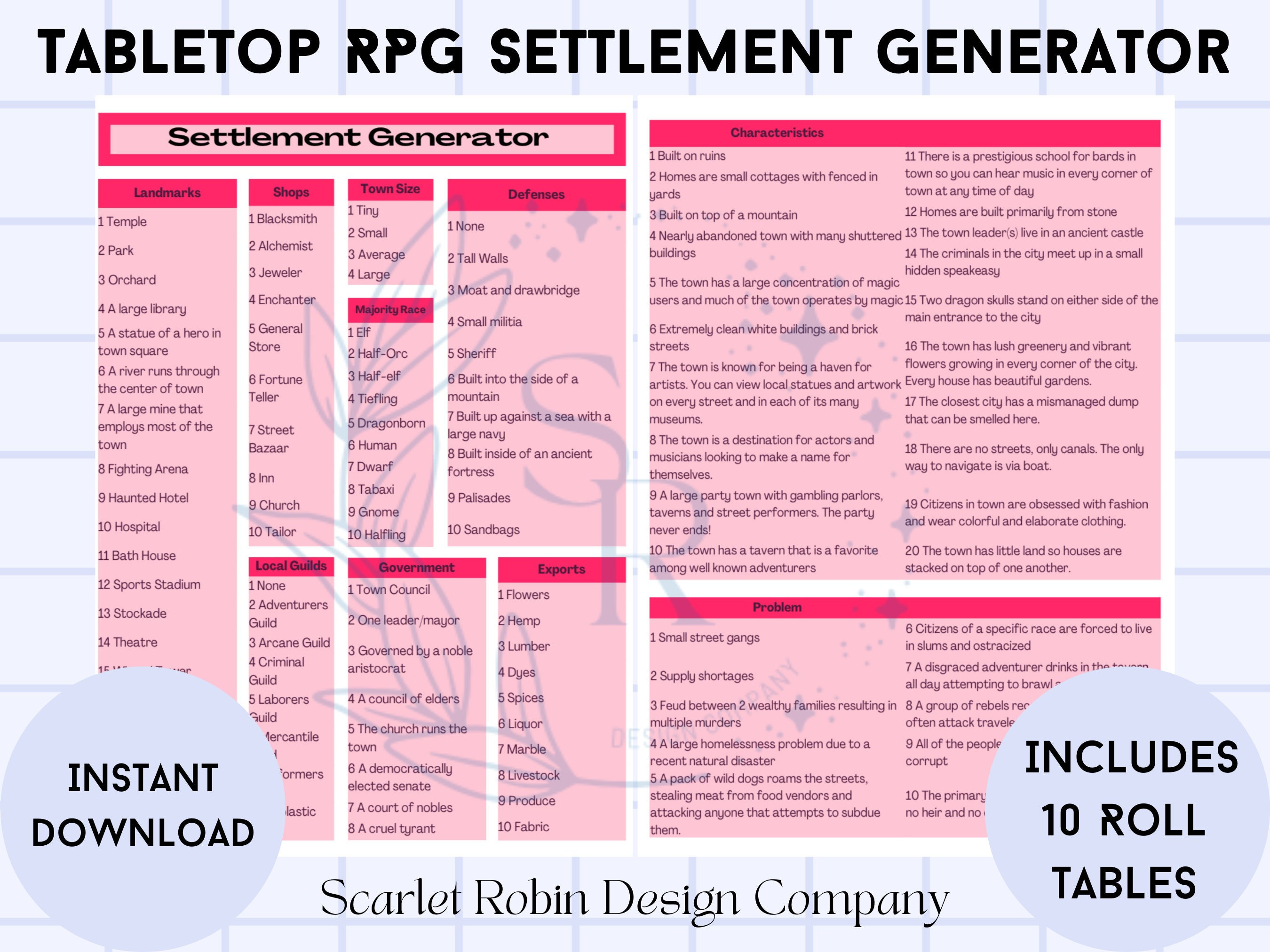 DND Settlement Generator | TTRPG Role Tables | DM Tools Town Creator - Etsy